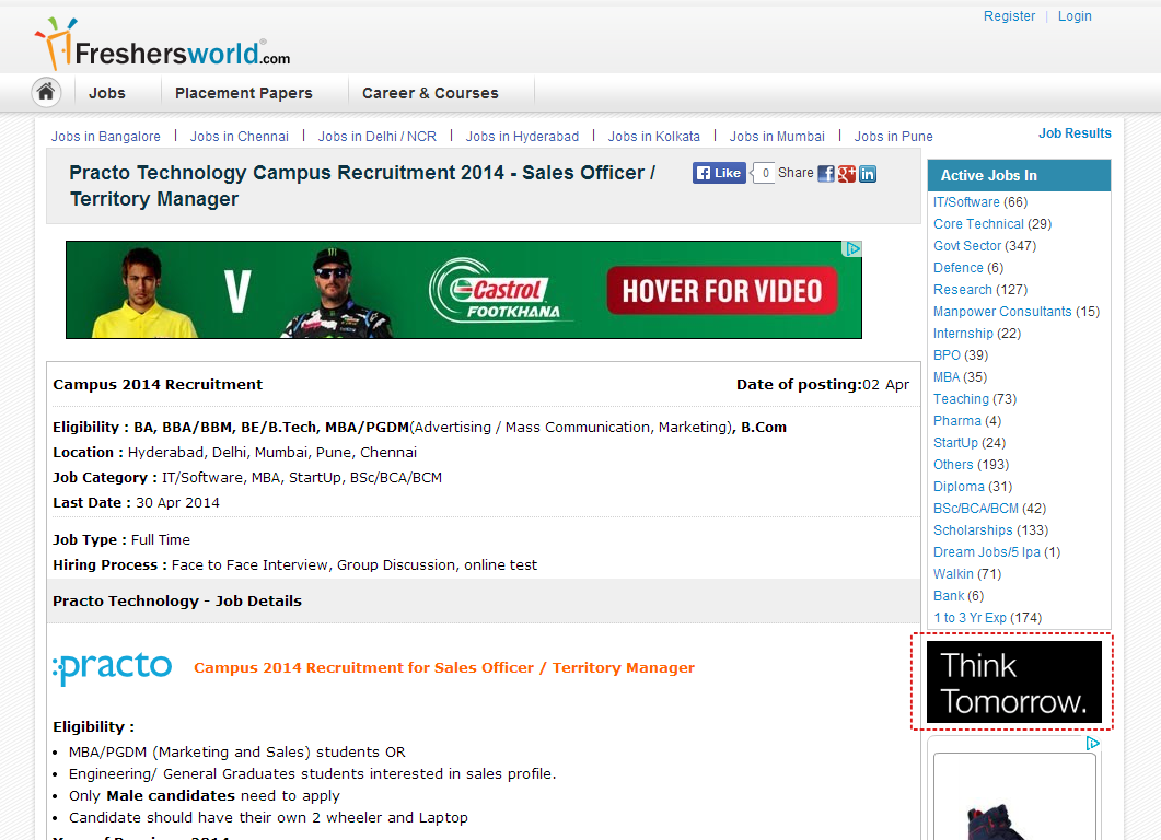 Advertise with Freshersworld.com to popularize your brand and product